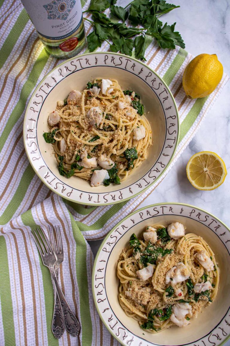 Spaghetti with Cod, Rapini, and Garlic - Mission Food Adventure