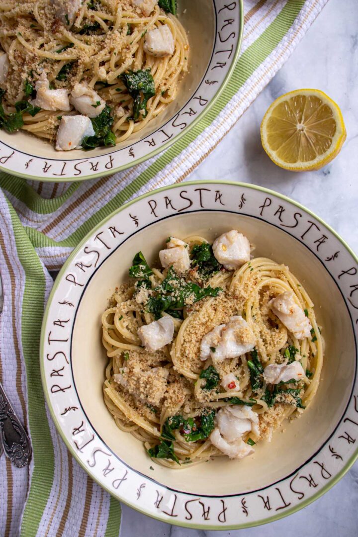 Spaghetti with Cod, Rapini, and Garlic - Mission Food Adventure
