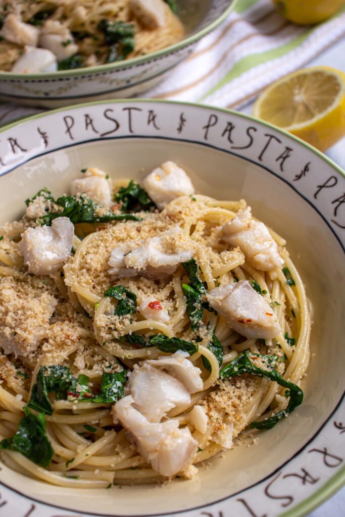 Spaghetti with Cod, Rapini, and Garlic - Mission Food Adventure