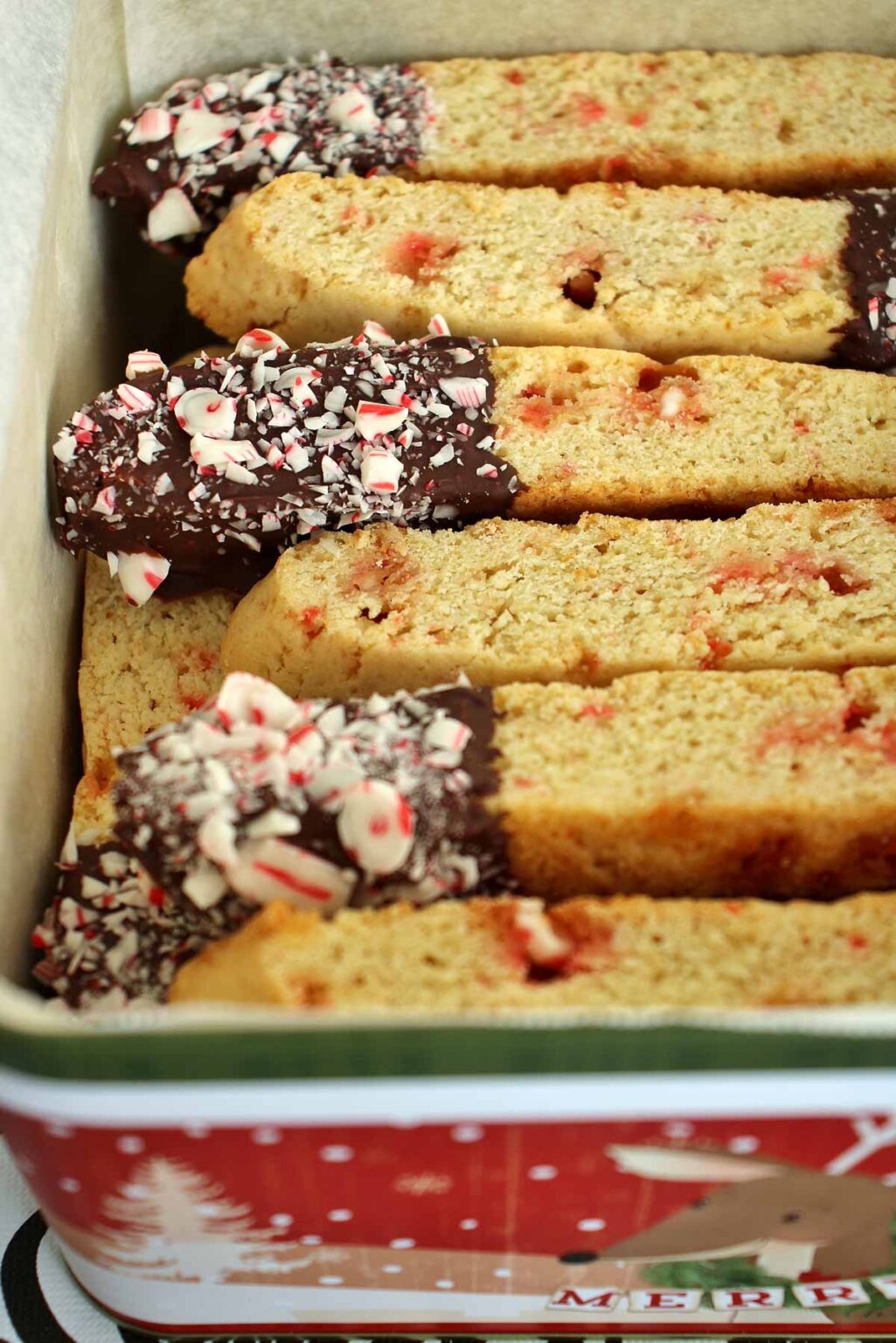 Chocolate-Dipped Peppermint Biscotti - Mission Food Adventure