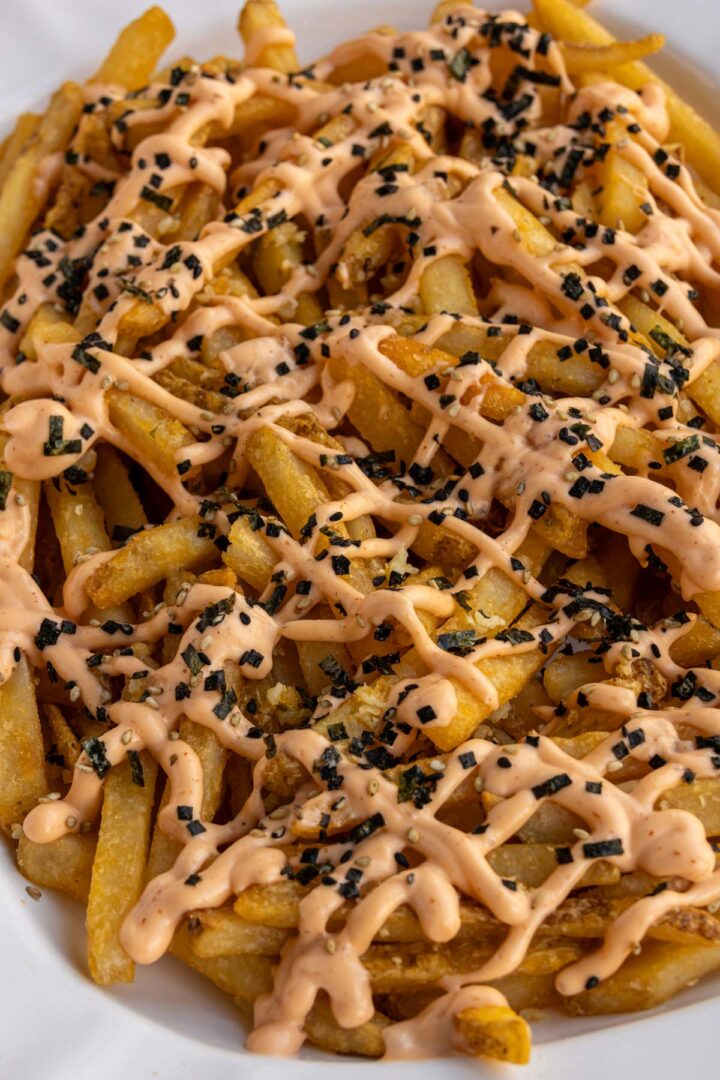 Volcano Fries (Garlic Fries with Sriracha Aioli and Furikake) - Mission ...
