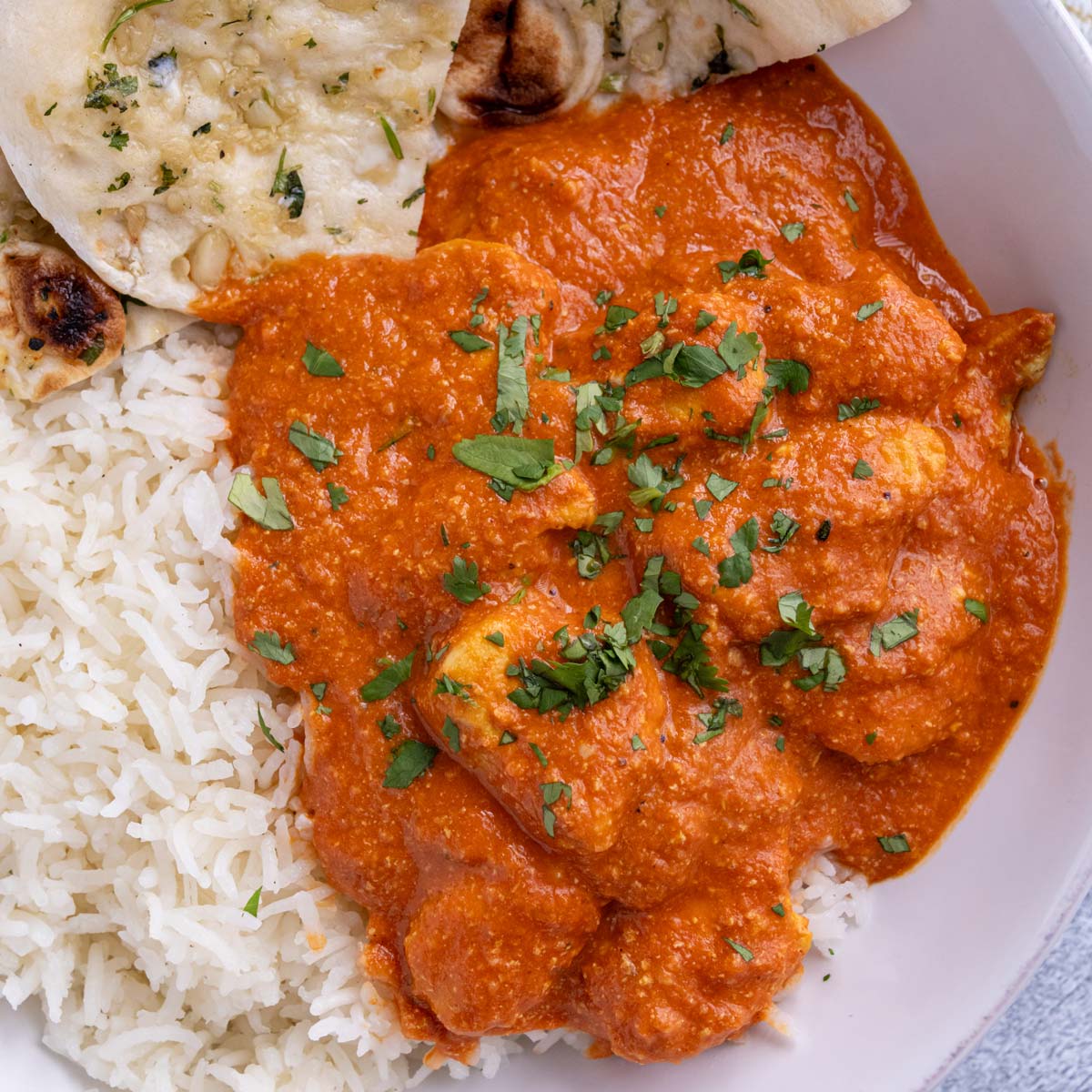 Butter Chicken And Naan And Rice